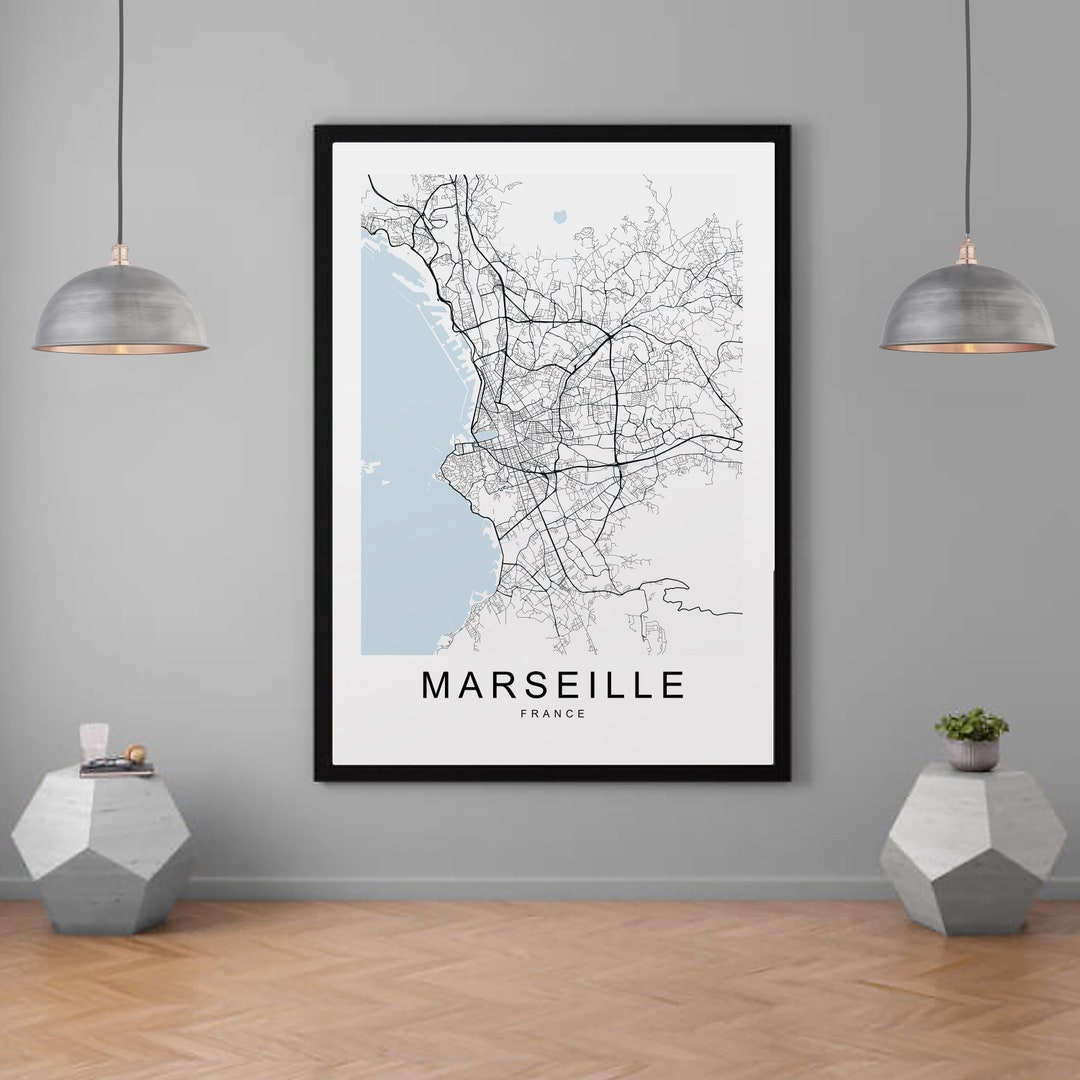 Mapa de Marsella, mapa de la ciudad de Francia, impresión minimalista ...