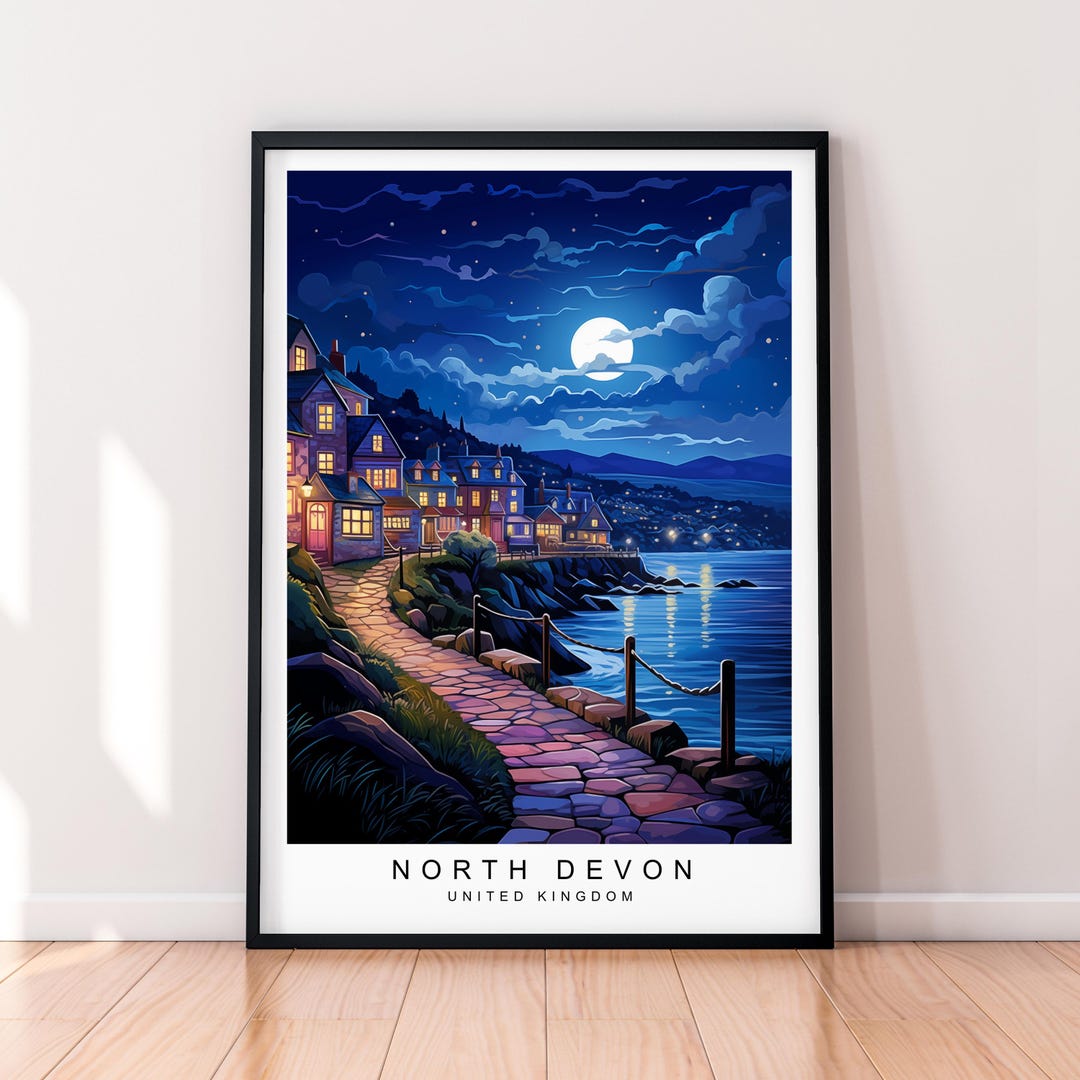 North Devon Night Illustration Print North Devon UK Poster Wall Art ...