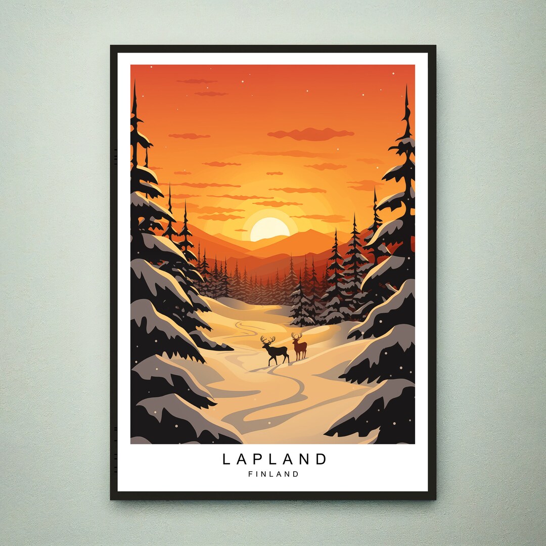 Lapland Travel Print Lapland Sunset Finland Illustration Art Poster ...