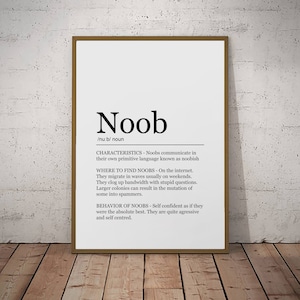 Noob Print Gaming Definition Poster Wall Art Minimalist Gift Print - Etsy