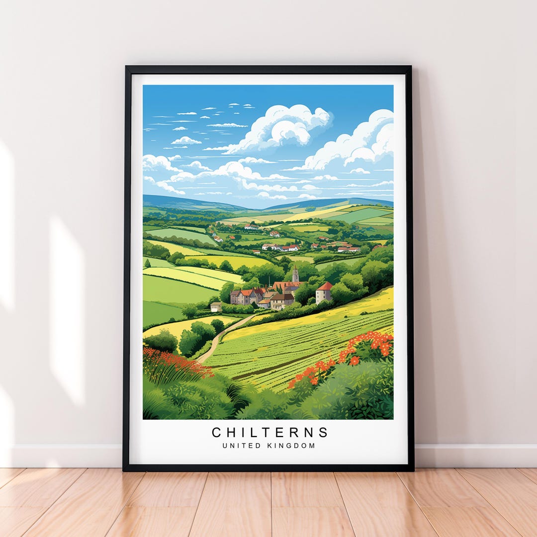 Chiltern Hills Art Print Illustration Chilterns United Kingdom Poster ...