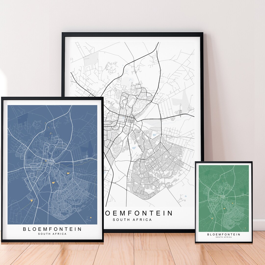 Bloemfontein City Map Print Minimalist Bloemfontein South Africa Home ...