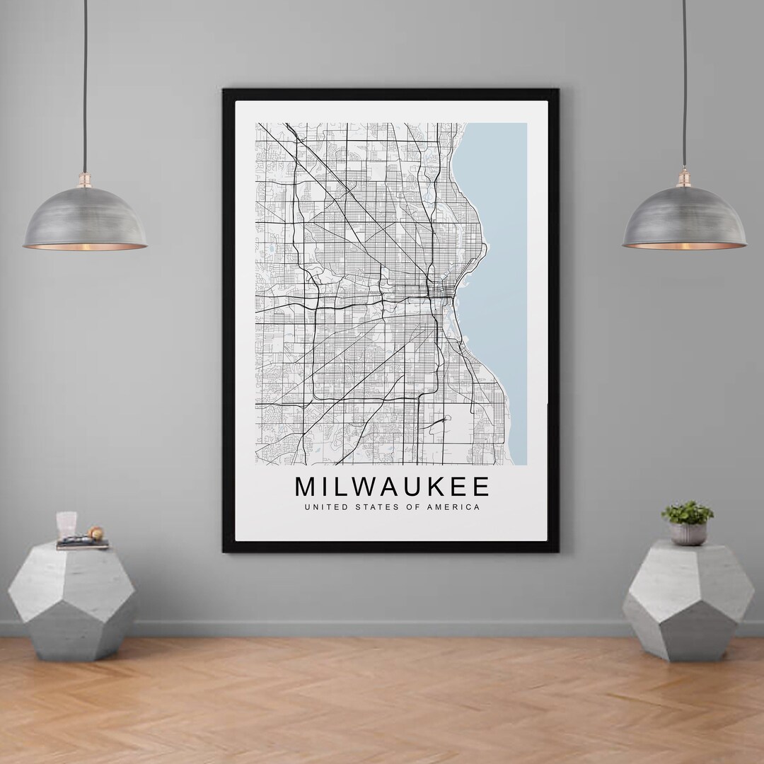 Milwaukee Map Wisconsin City Town Map Print Minimalist Home Map Poster ...