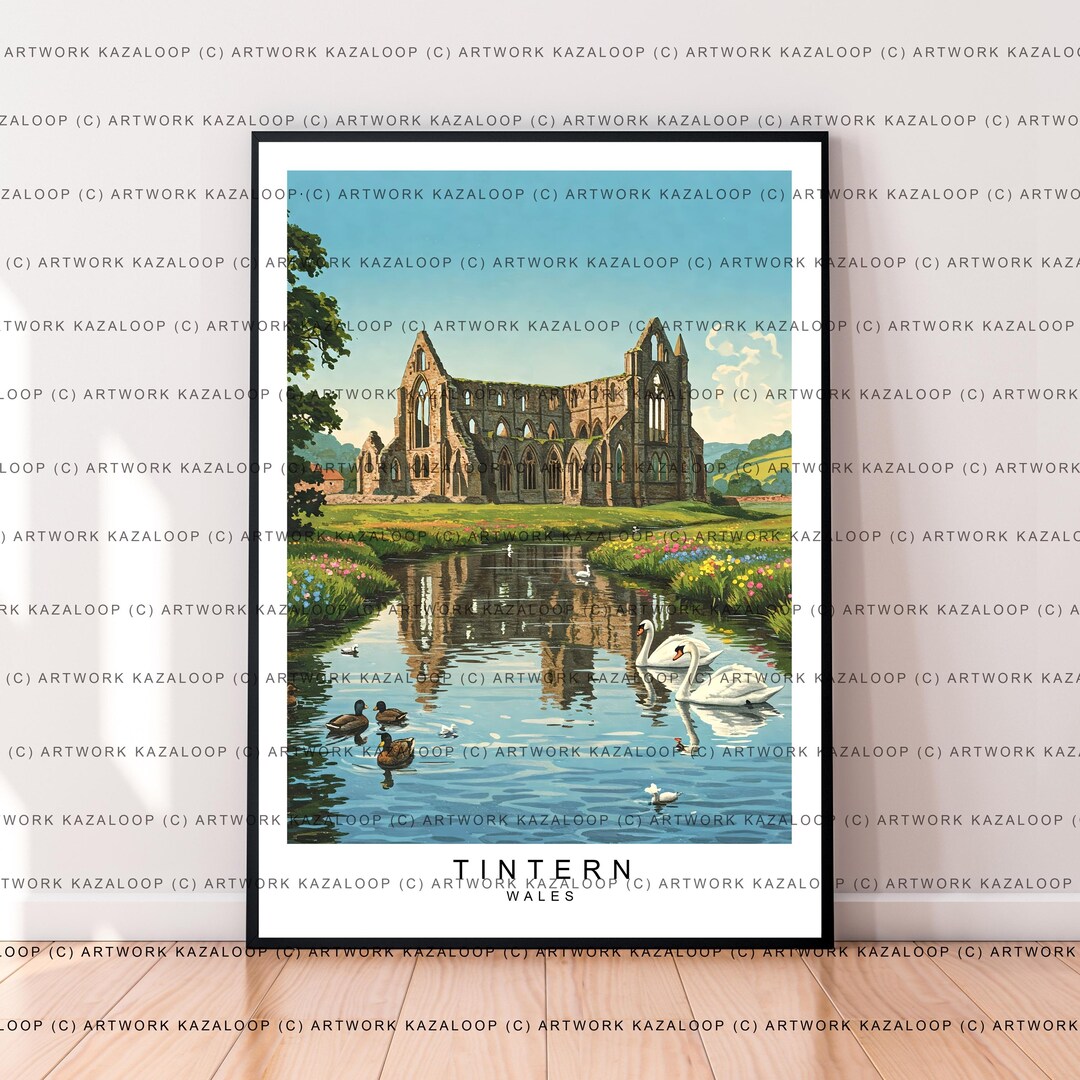 Tintern Wales Unframed Illustration Art Print With Reflections and ...