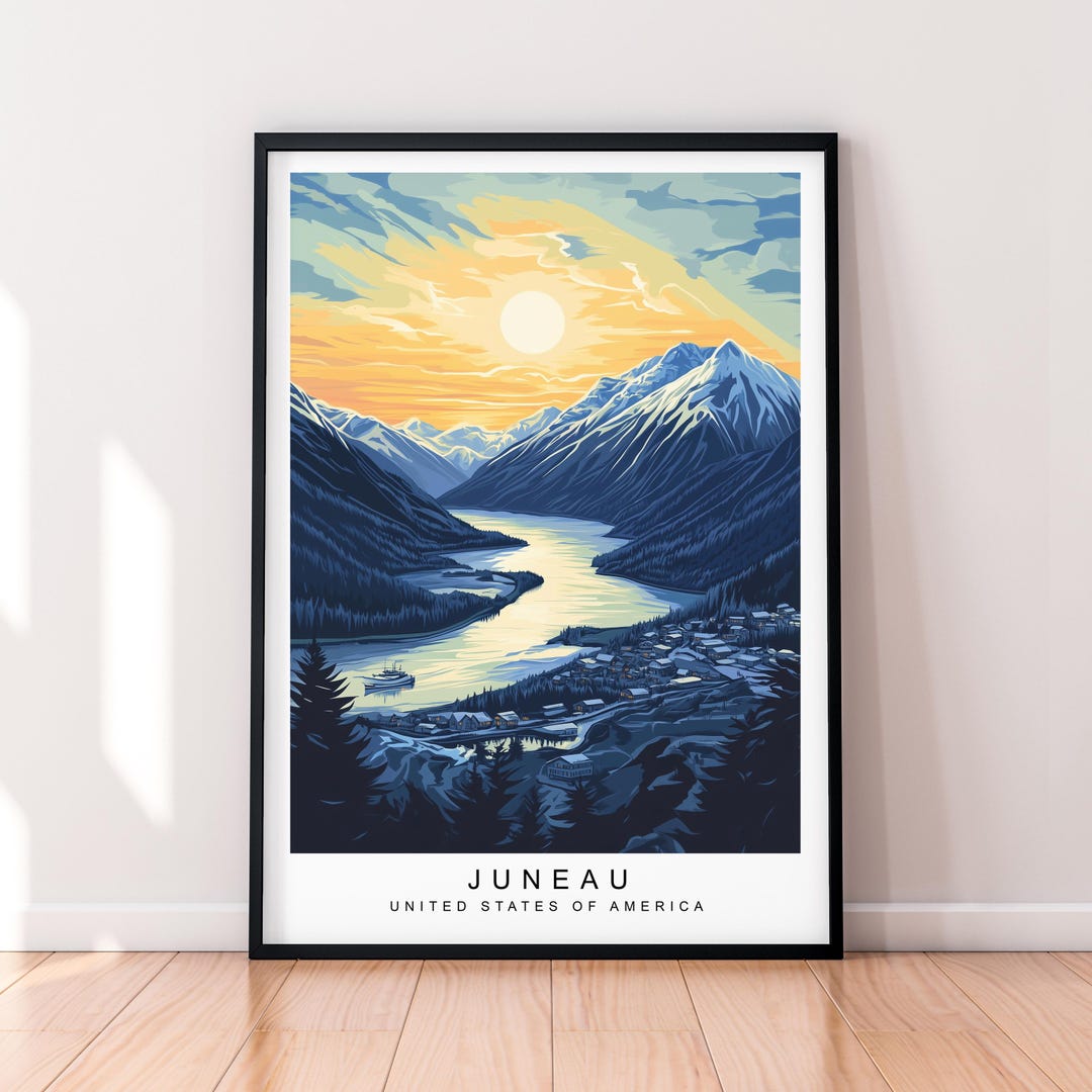 Juneau Alaska Sunset Art Print Illustration Juneau Alaska USA Poster ...