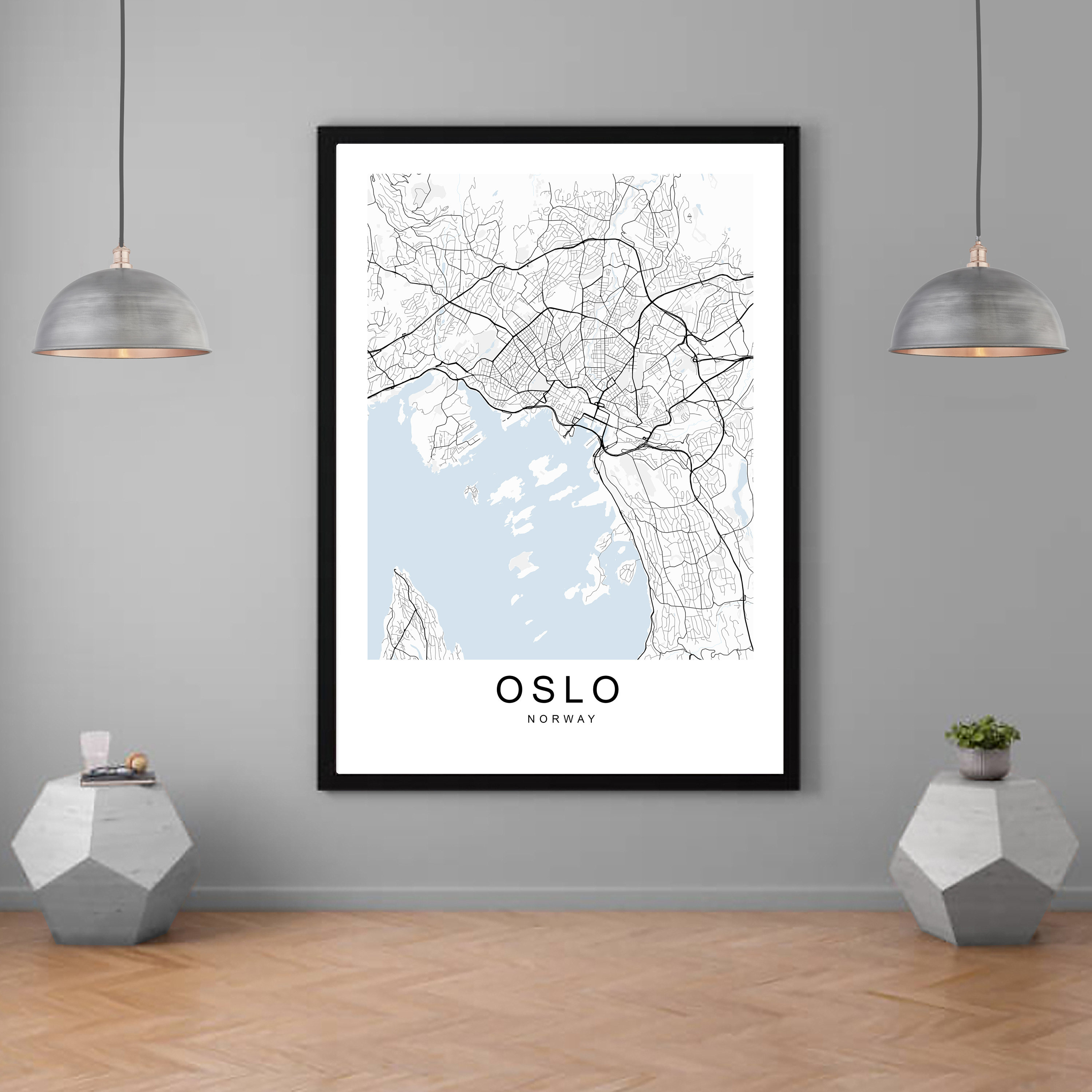 Oslo City Map Print Minimalist Home Map Oslo Norway Poster Wall Decor ...