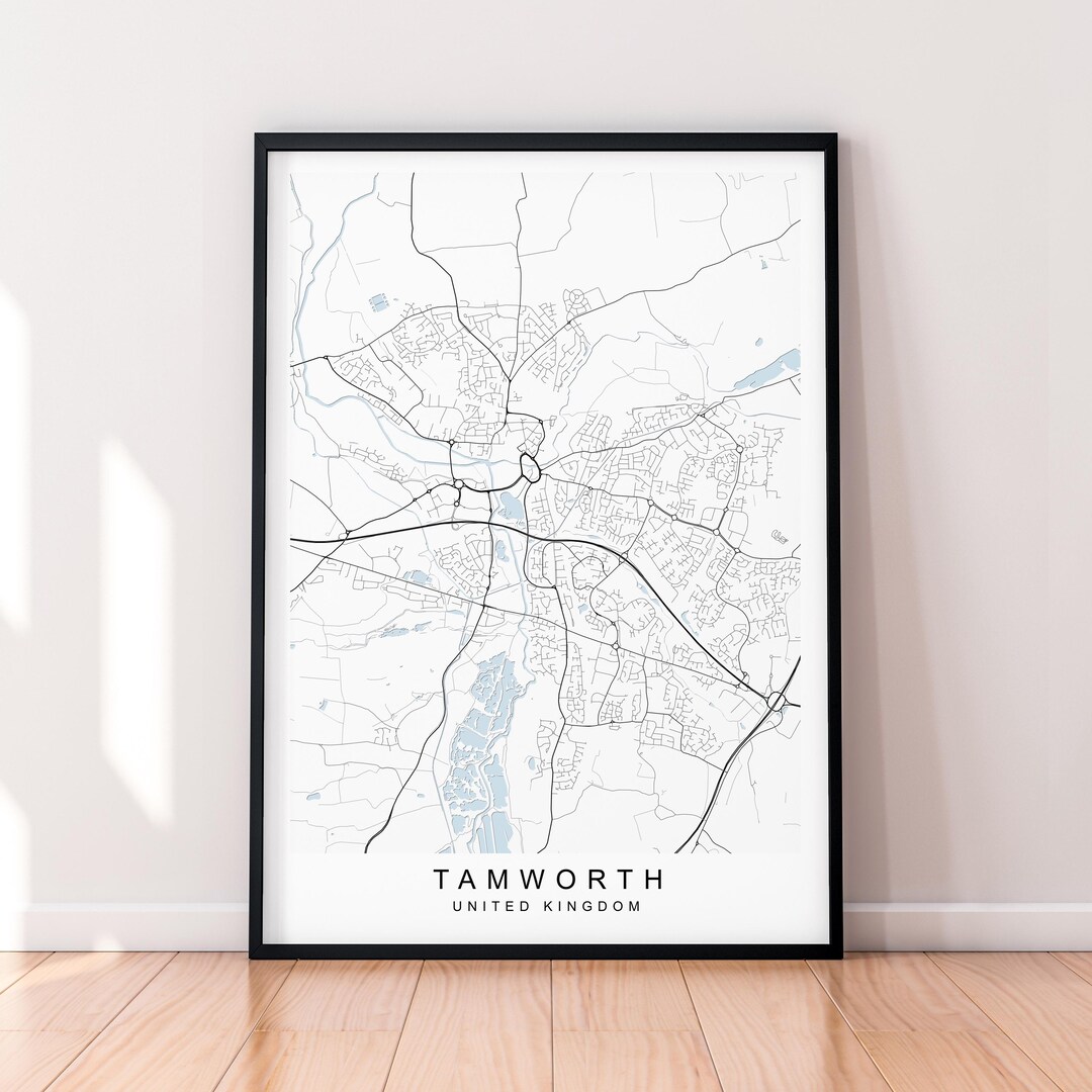 Tamworth Map Print Illustration Tamworth United Kingdom Map Poster Wall ...