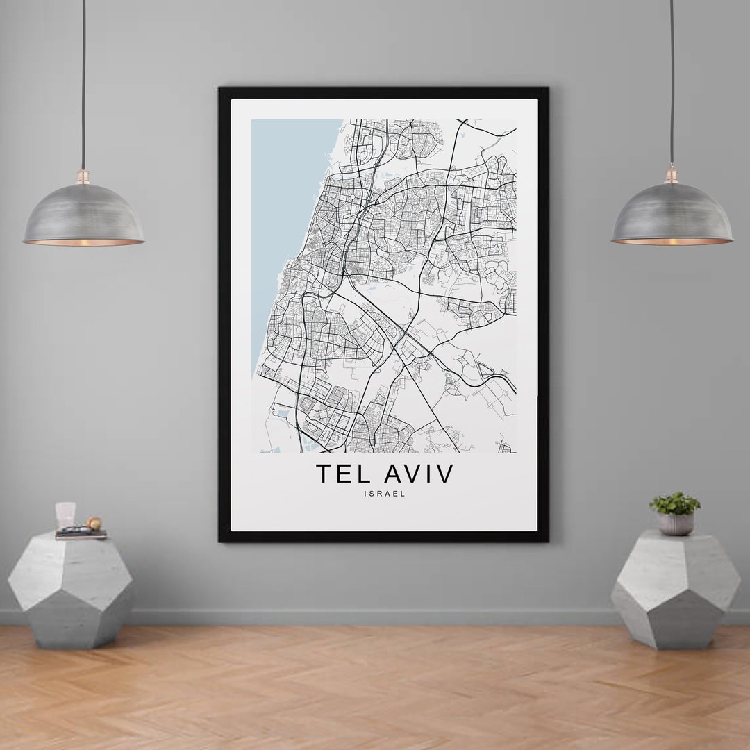 Tel Aviv Map Israel City Print Minimalist Tel Aviv Home Map Poster Wall ...