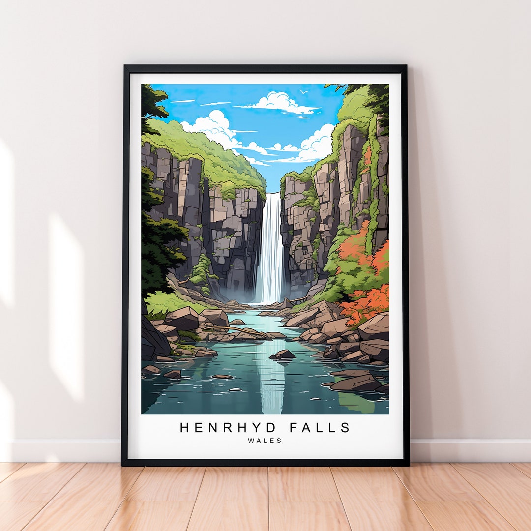 Henrhyd Falls Illustration Print Henrhyd Water Falls Wales Poster Gift ...