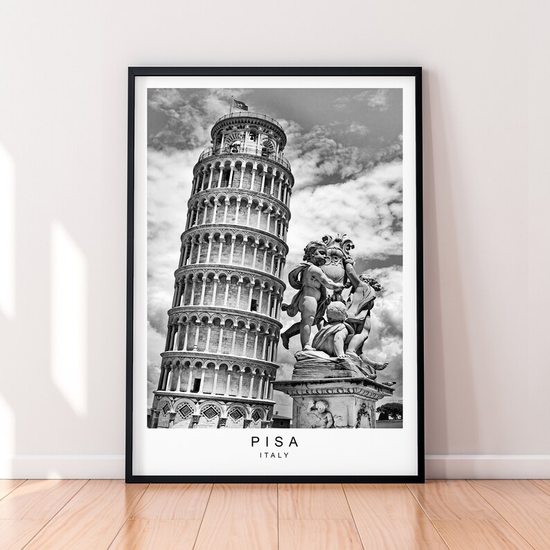 Pisa Print Leaning Tower of Pisa Print Poster Pisa Italy Black and ...