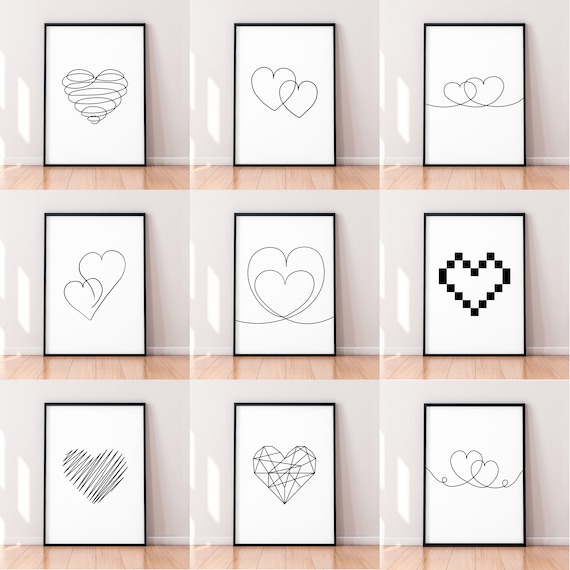 Heart Love Line Art Print Poster Minimalist Simple Unframed | Etsy