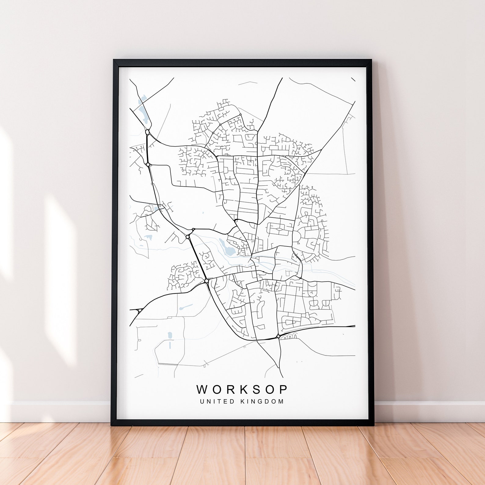 Worksop Town Map Print Poster Minimalist Home Decor Worksop England UK ...