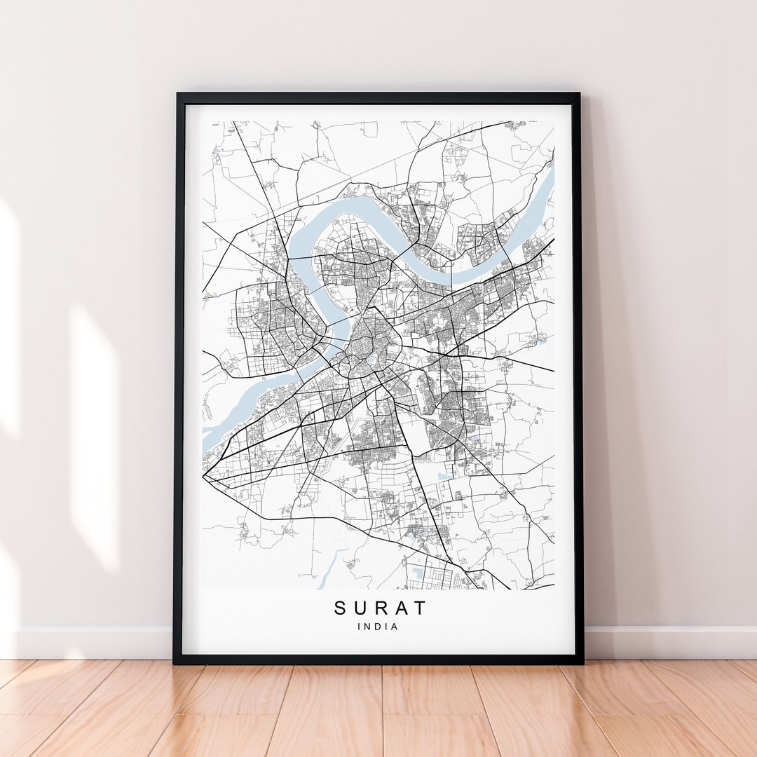 Surat City India Map Print Poster Minimalist Home Surat India Town City ...