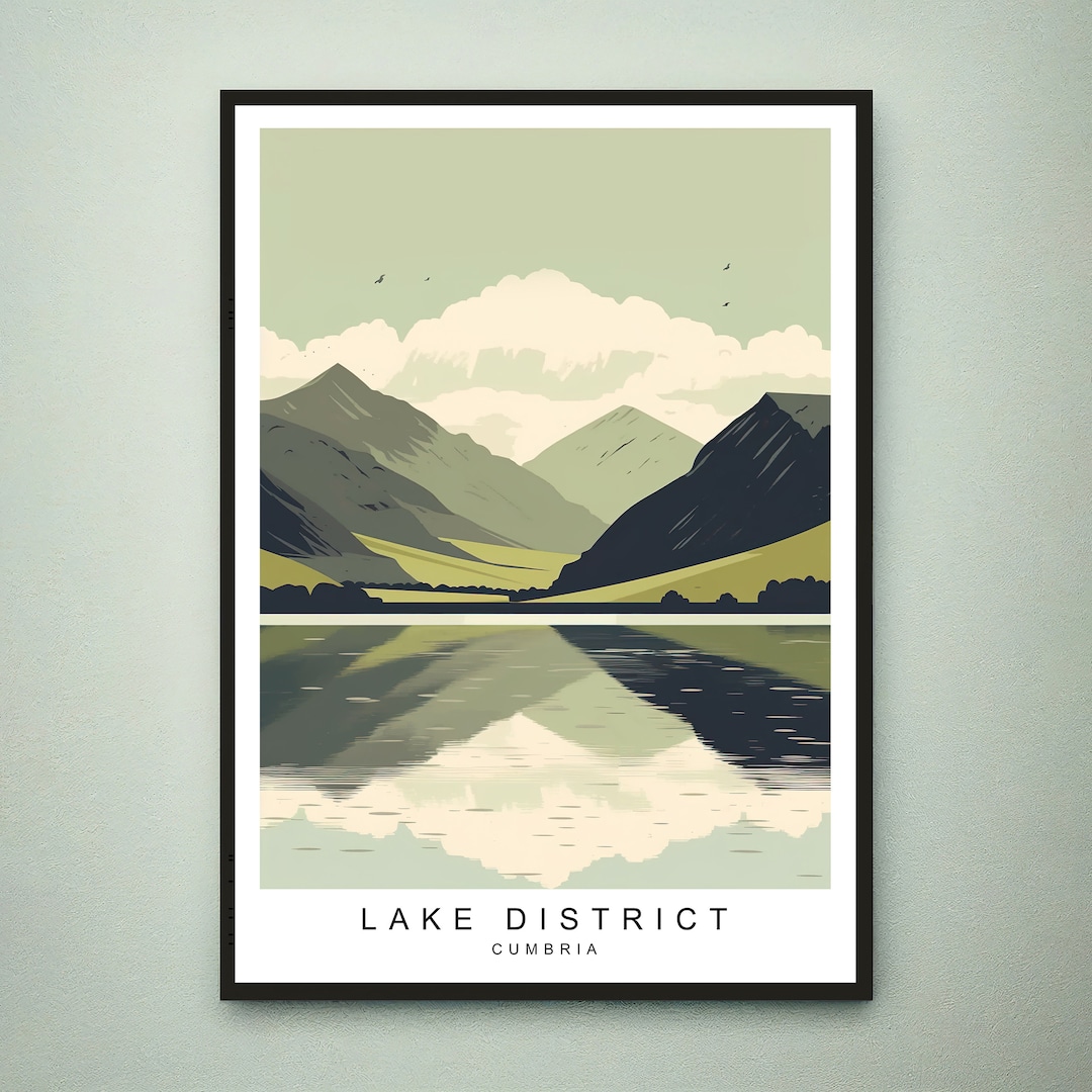 Lake District Illustration Print Lake District Green Travel Poster Gift ...