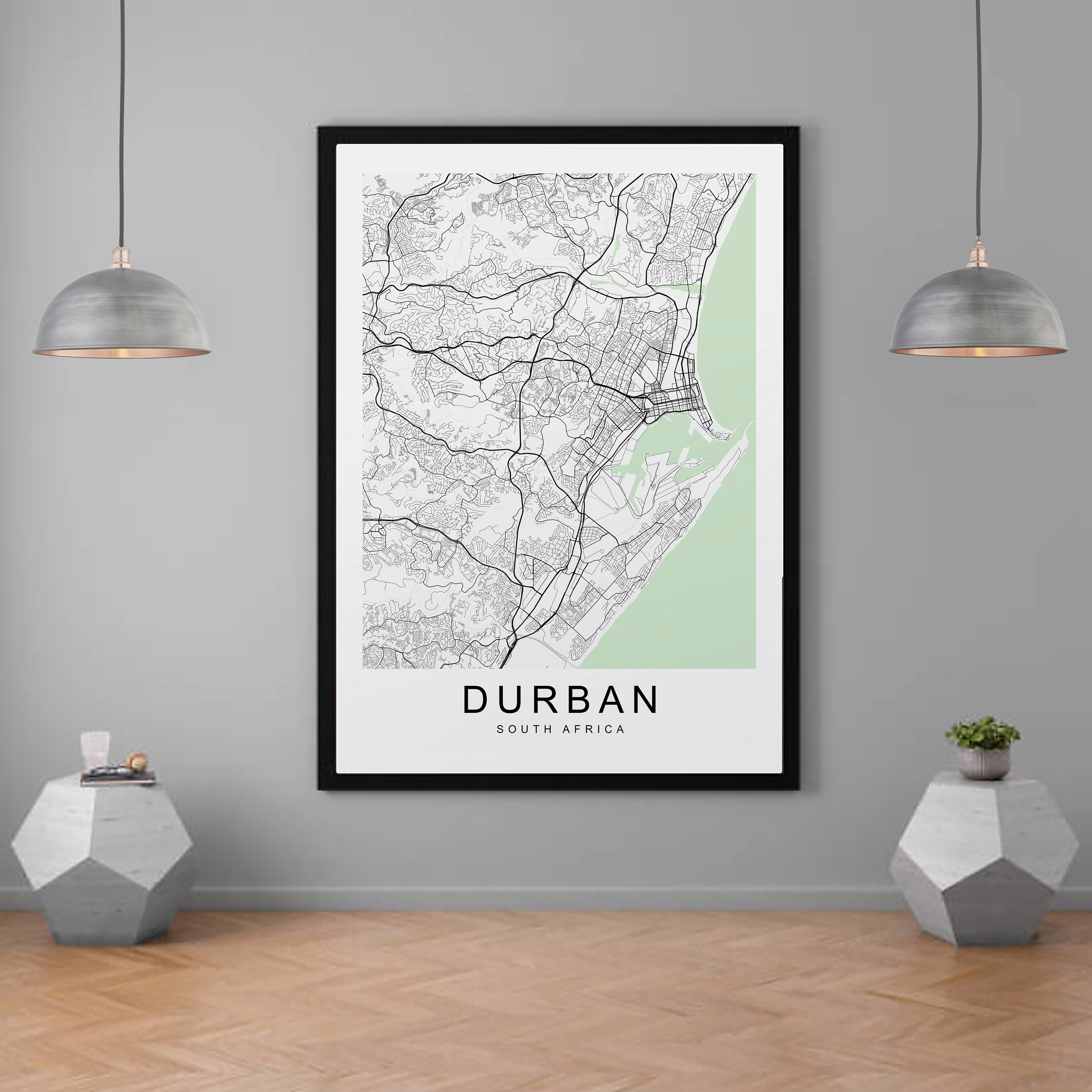 Durban South Africa Town City Map Print Minimalist Home Map | Etsy