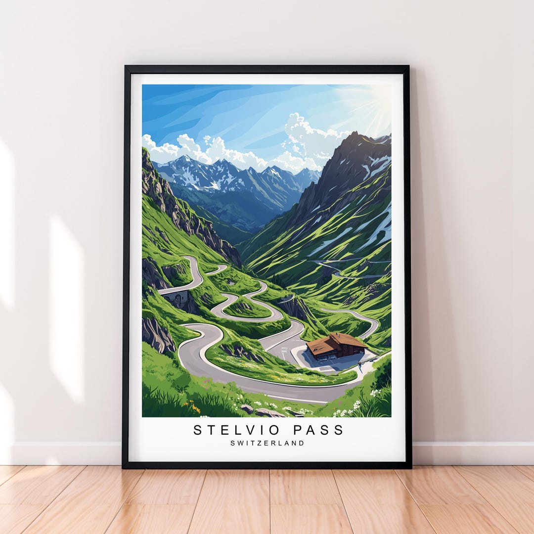Stelvio Pass Travel Print Art Illustration Stelvio Pass Road Italy Alps ...