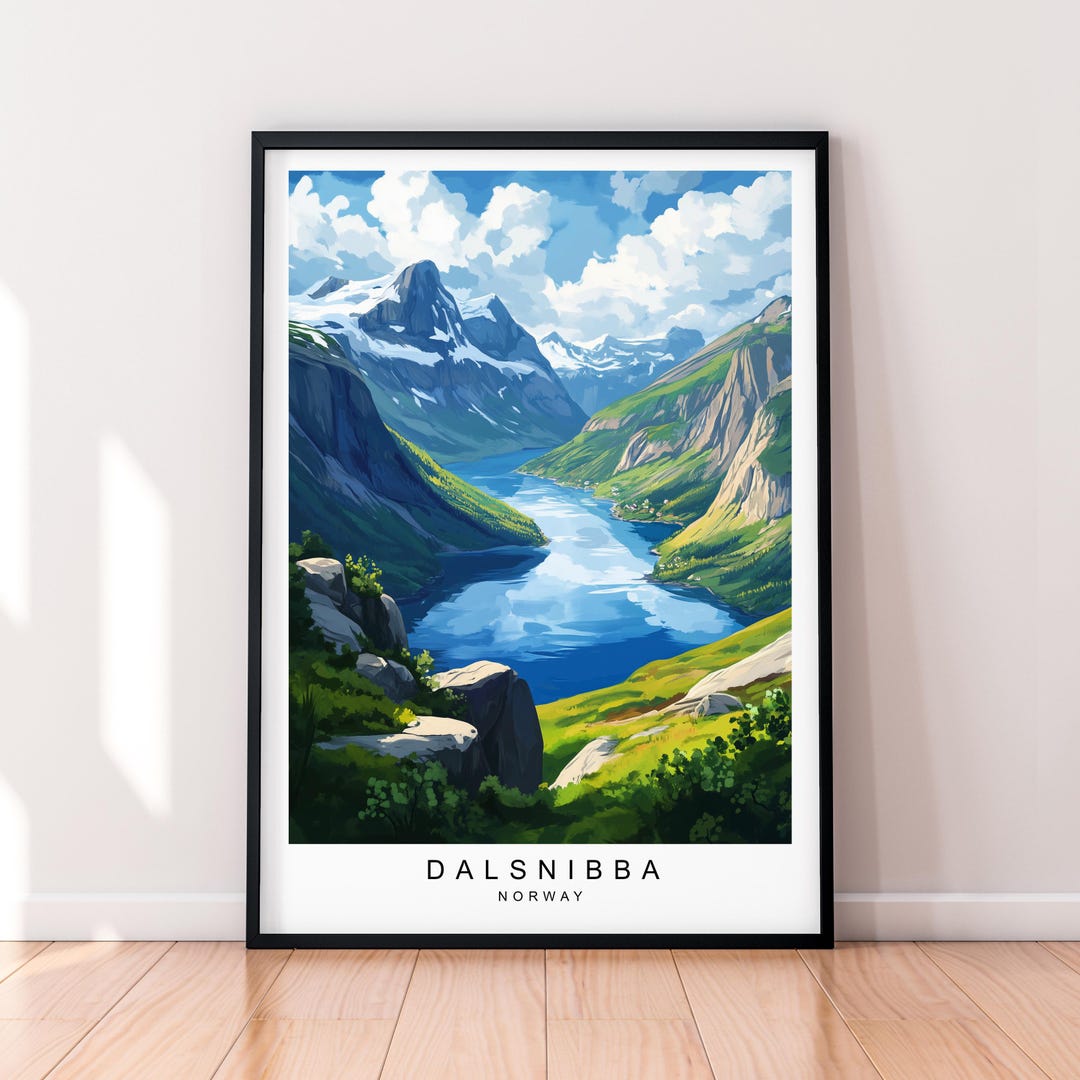 Mount Dalsnibba to Geiranger Illustration Print Norway Fjords Poster ...