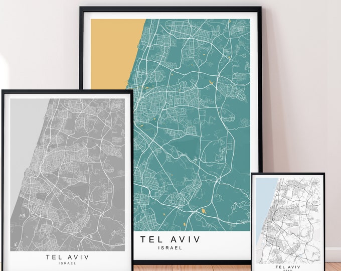 TEL AVIV Stadtplan, Tel Aviv Poster, Stadtkarte Tel Aviv, Tel Aviv ...