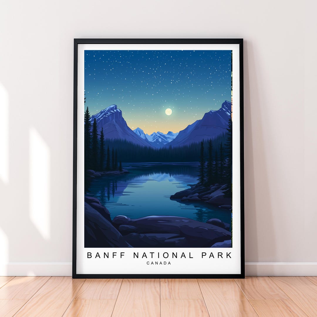 Banff National Park Night Art Illustration Print Banff National Park ...