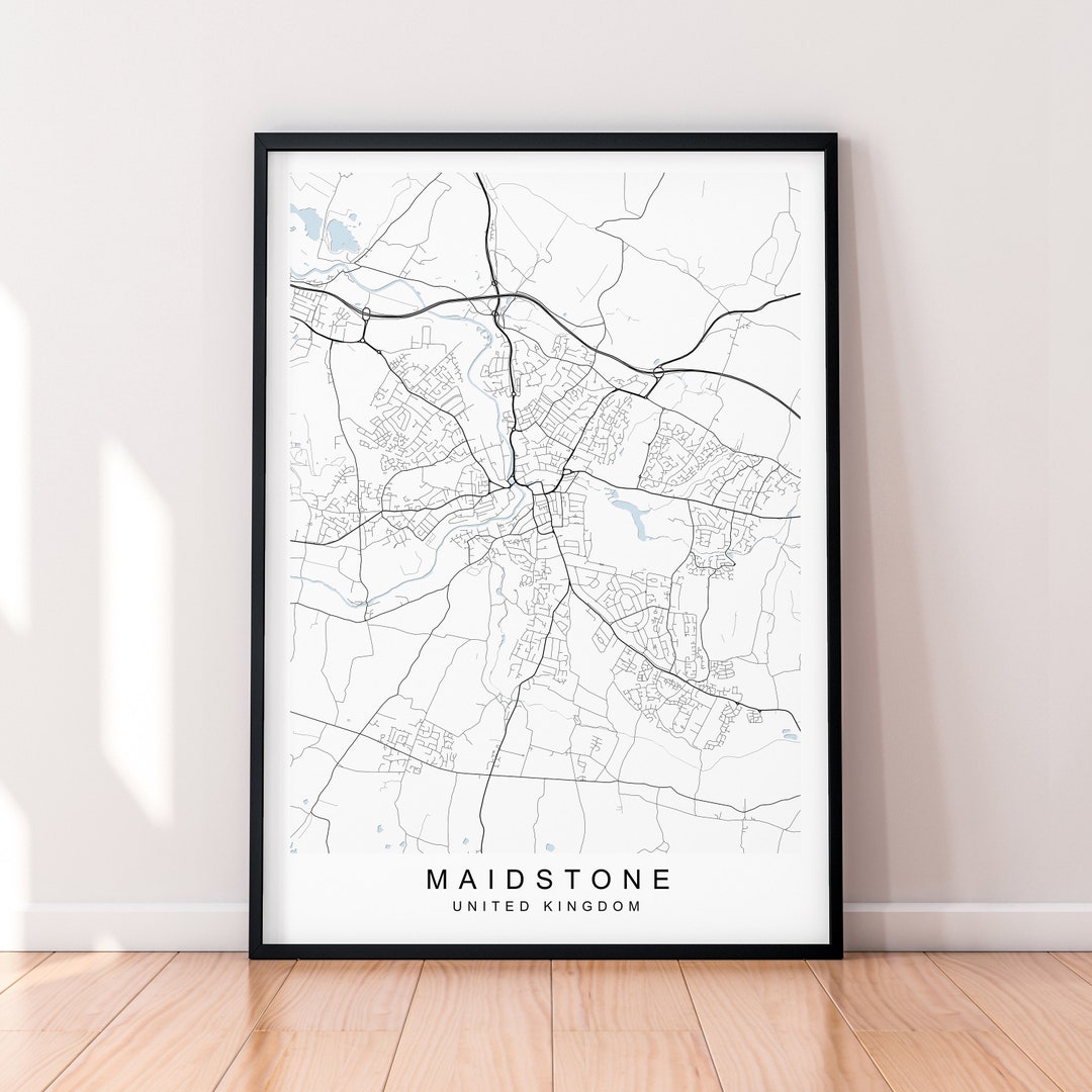 Maidstone Map England Print Poster Minimalist Home Decor Maidstone Kent ...