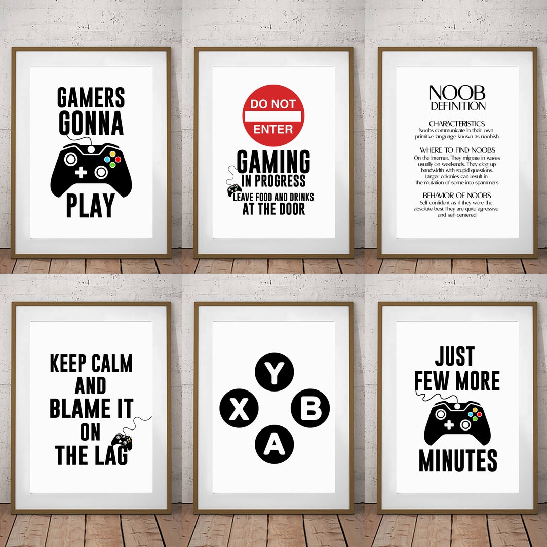 Set of 6 Gaming Prints Posters Kids Children X Game Room Wall Art ...
