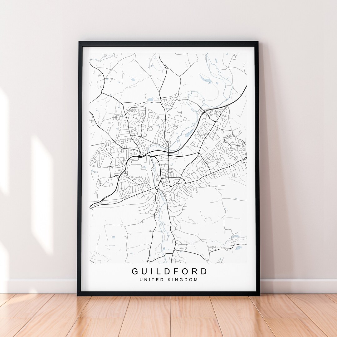 Guildford Map England Print Poster Minimalist Home Decor Guildford UK ...