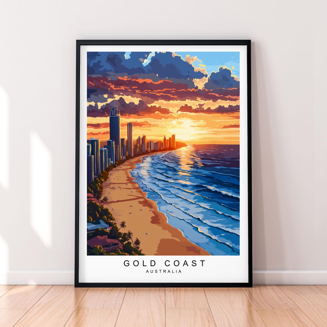 Gold Coast Sunset Illustration Wall Decor Print Gold Coast Australia ...