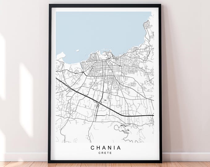 Chania Crete Retro Art Print, Chania Wall Art Illustration, Chania ...