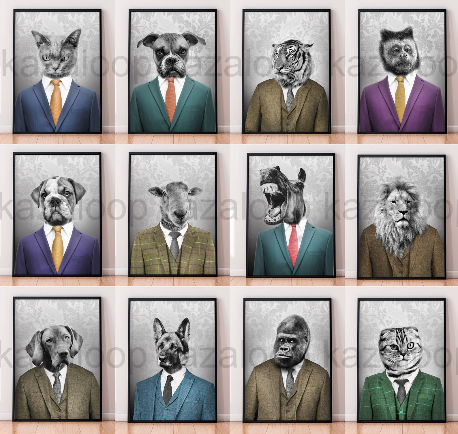 Animals in Suits Tuxedo Print Poster Fun Cute Art Prints - Etsy
