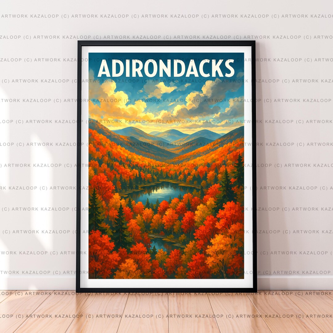 Adirondack Mountains Art Print Illustration Adirondack National Park ...