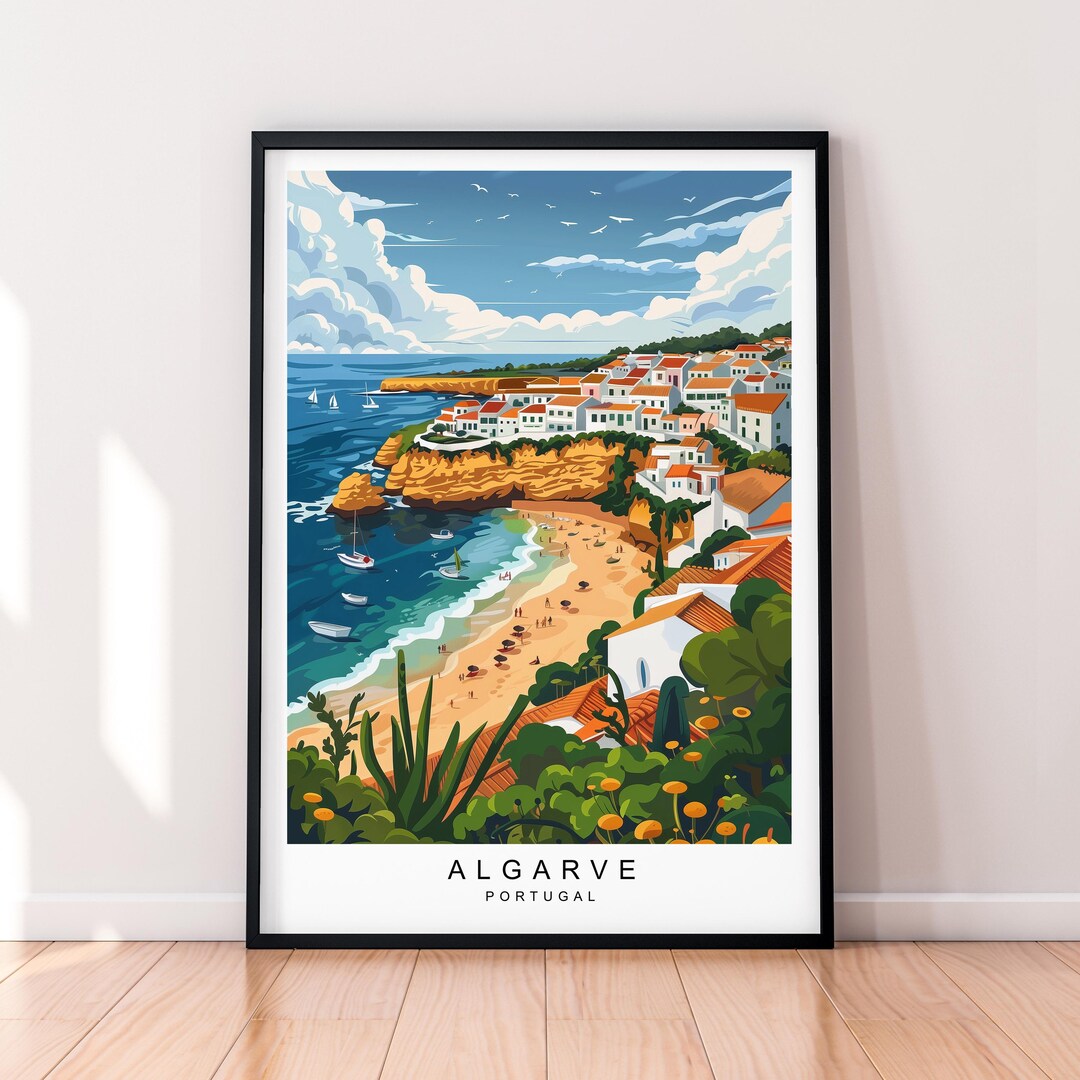 Algarve Coast Faro District Art Illustration Print Algarve Portugal ...