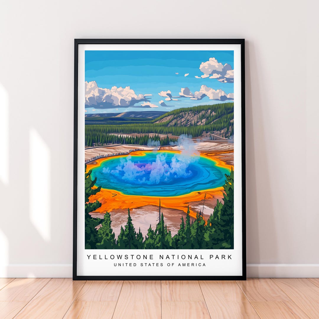 Yellowstone National Park Art Illustration Print Yellowstone National ...