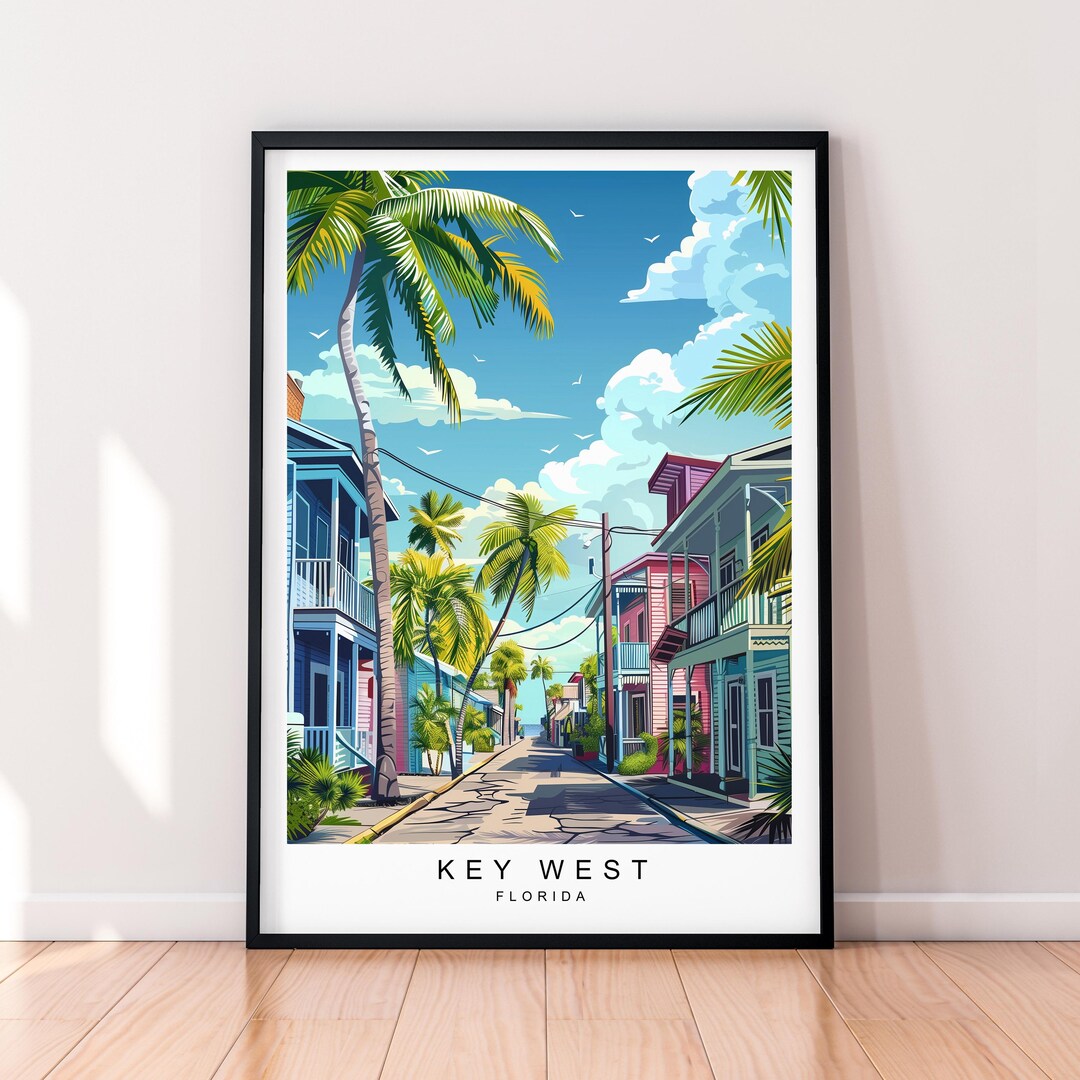 Key West Florida Art Print Illustration Key West Island Poster Wall Art ...
