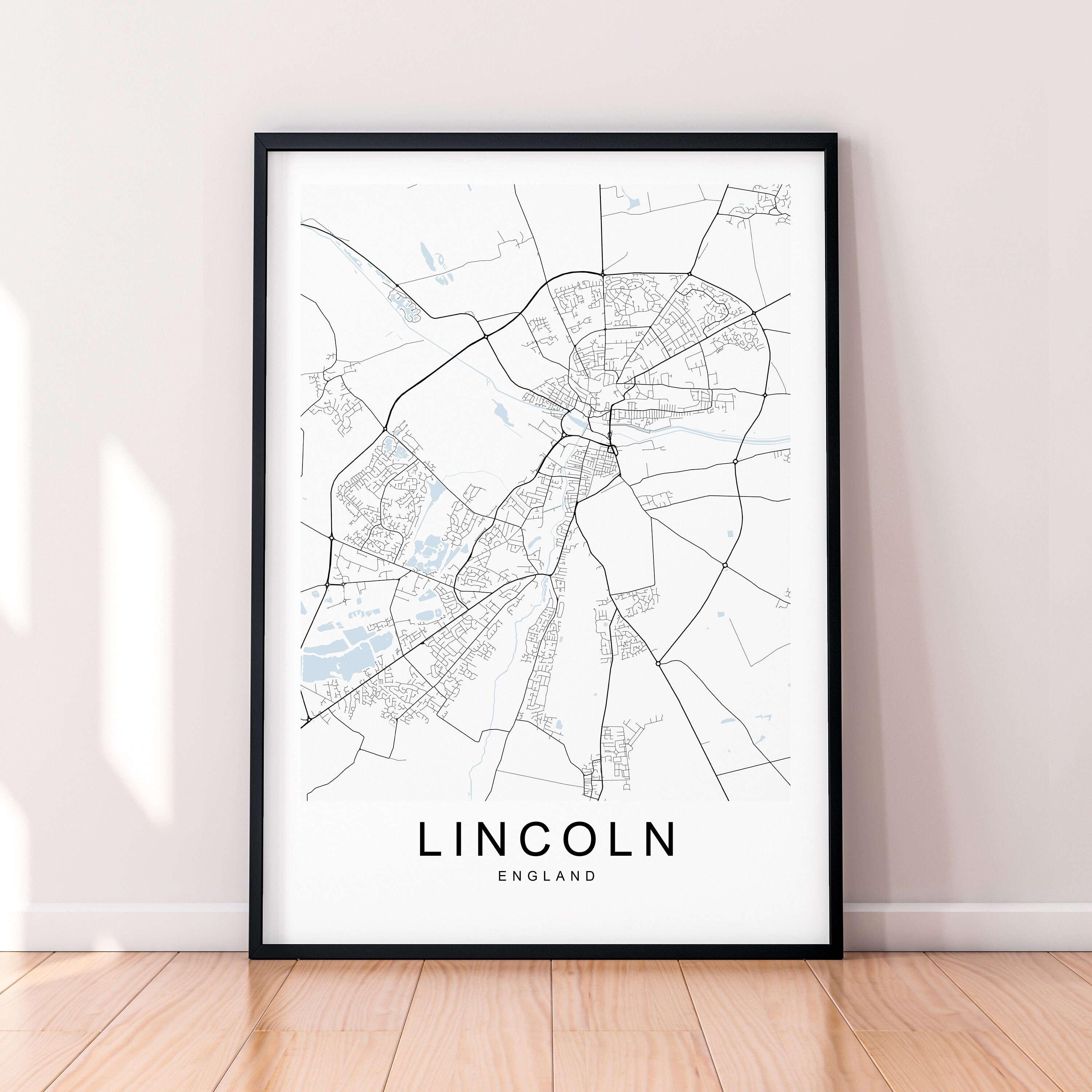 Lincoln England Map UK Town Map Print Minimalist Lincoln United Kingdom ...