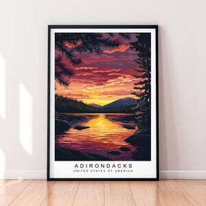 Adirondack Mountains Art Print Illustration Adirondack National Park ...