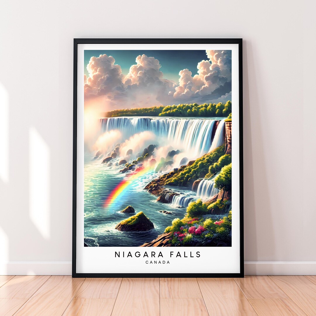 Niagara Falls Wall Art Illustrated Waterfall Travel Print Poster Gift ...