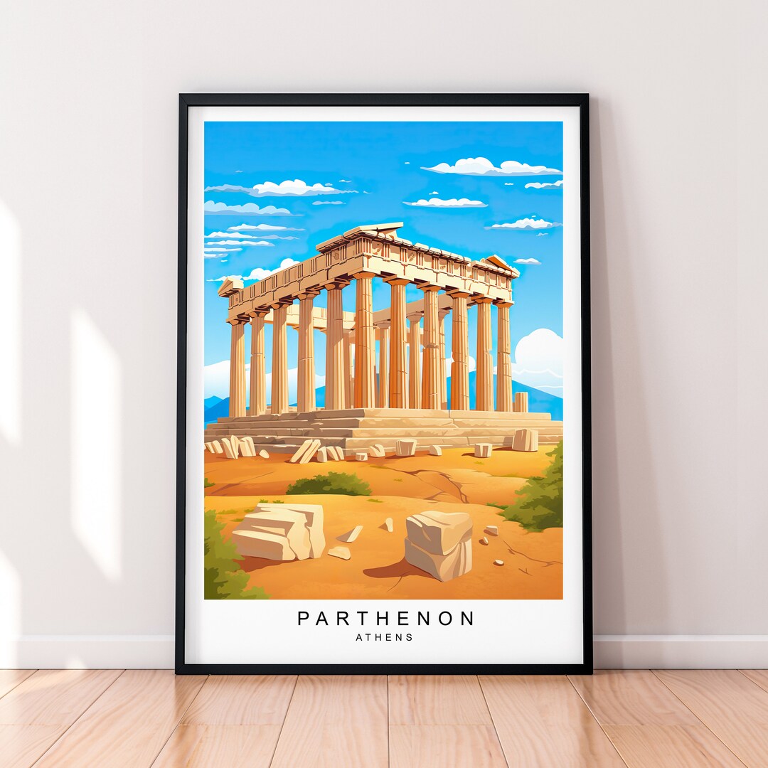 Parthenon Illustration Print Parthenon Athens Temple Travel Poster Gift ...