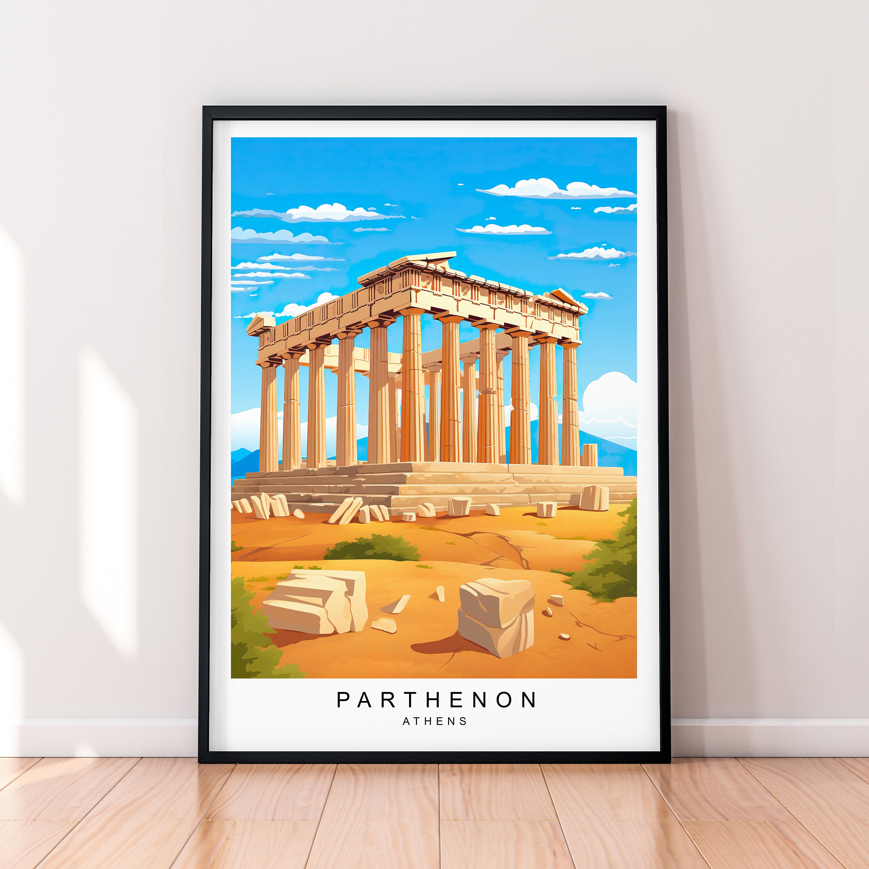 Parthenon Illustration Print Parthenon Athens Temple Travel Poster Gift ...