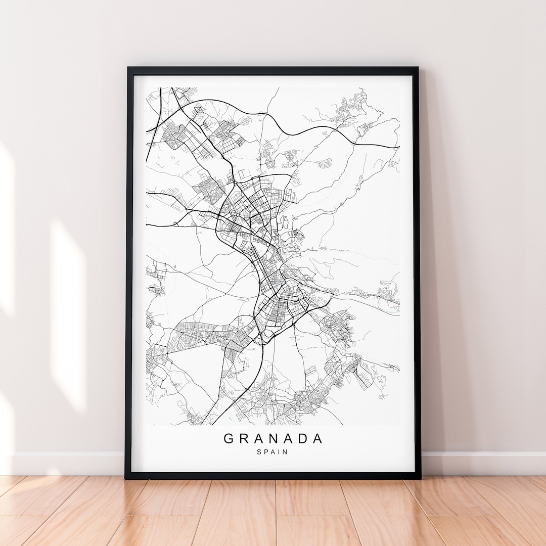 Granada City Map Spain Print Minimalist Granada Spain Town Map Poster ...