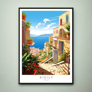 Sicily Illustration Print Sicily Italia Travel Poster Gift Unframed ...