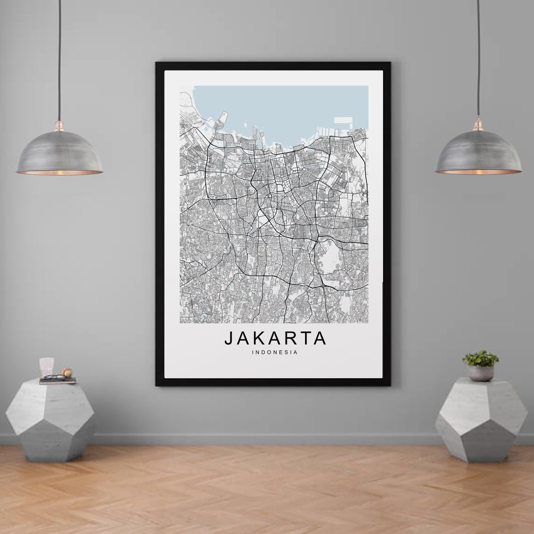 Jakarta Map Indonesia City Print Minimalist Home Map Jakarta Poster ...