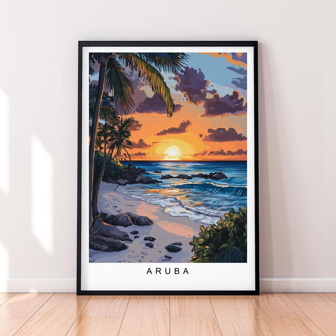 Aruba Sunset Illustration Print Aruba Dawn Poster Wall Art Gift ...