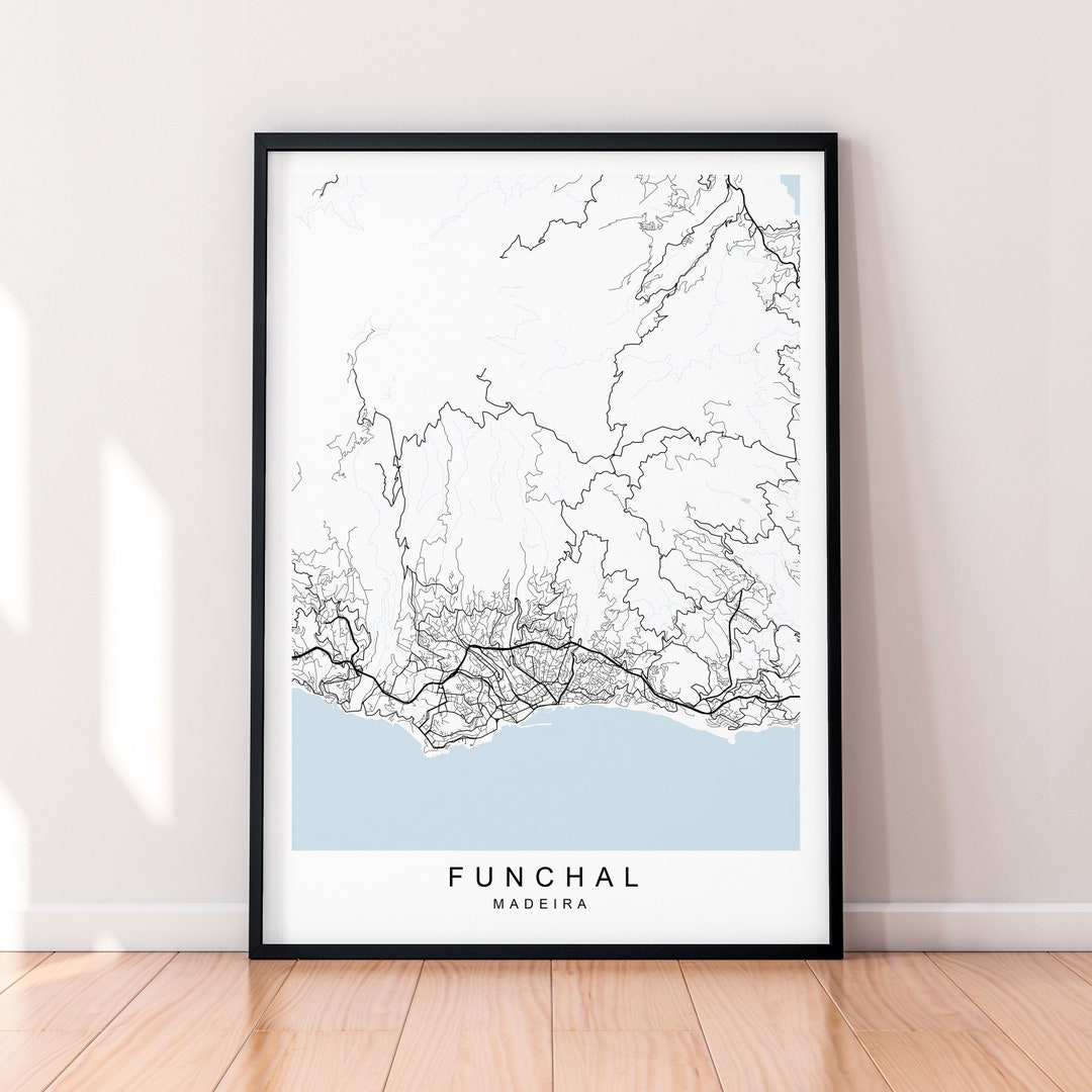 Funchal City Map Madeira Island Portugal Print Minimalist Funchal ...