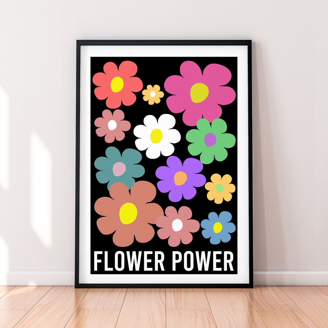 Flower Floral Power Print Poster Nursery Pastel Retro Vintage Hippie ...