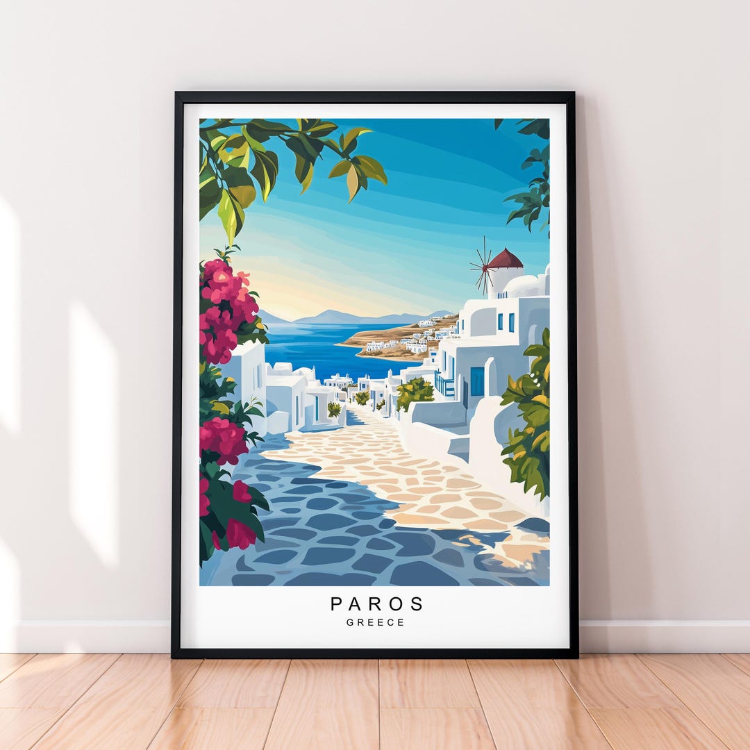 Paros Island Travel Print Art Illustration Paros Greece Poster Wall Art ...