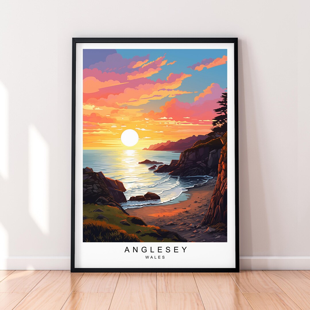 Anglesey Sunset Coast Illustration Print Anglesey Wales Poster Wall Art ...