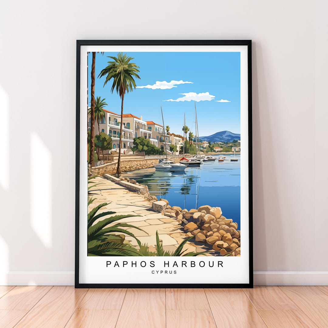 Paphos Harbour Illustration Print Paphos Harbor Cyprus Poster Wall Art ...