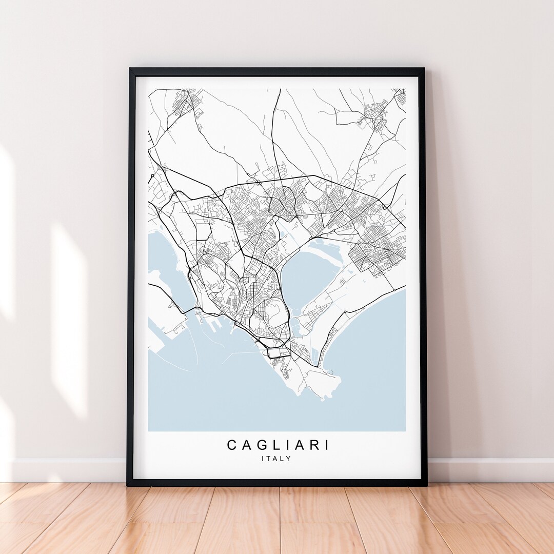 Mapa de la ciudad de Cagliari, póster impreso de Italia, decoración minimalista para el hogar ...