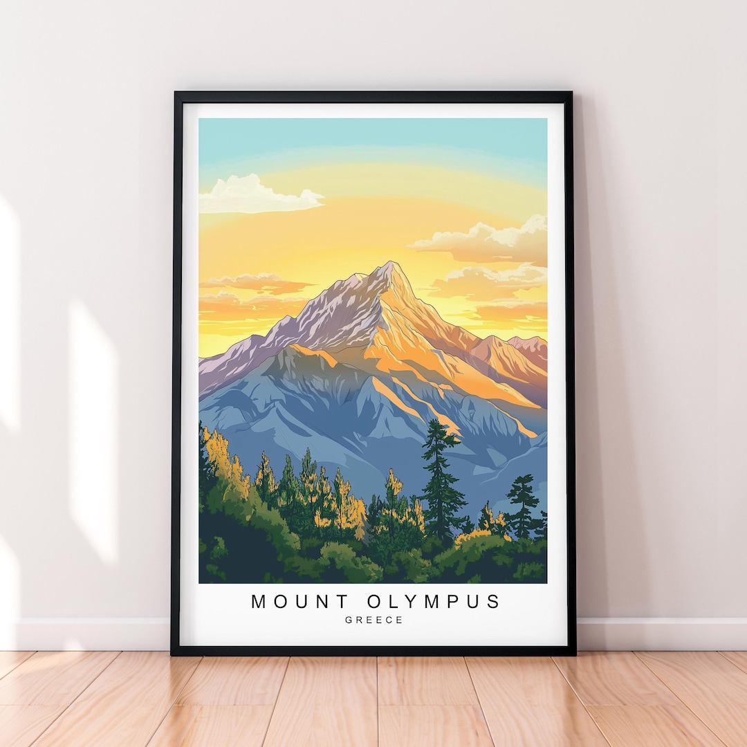 Mount Olympus Art Illustration Print Mount Olympus Greece Poster Wall ...