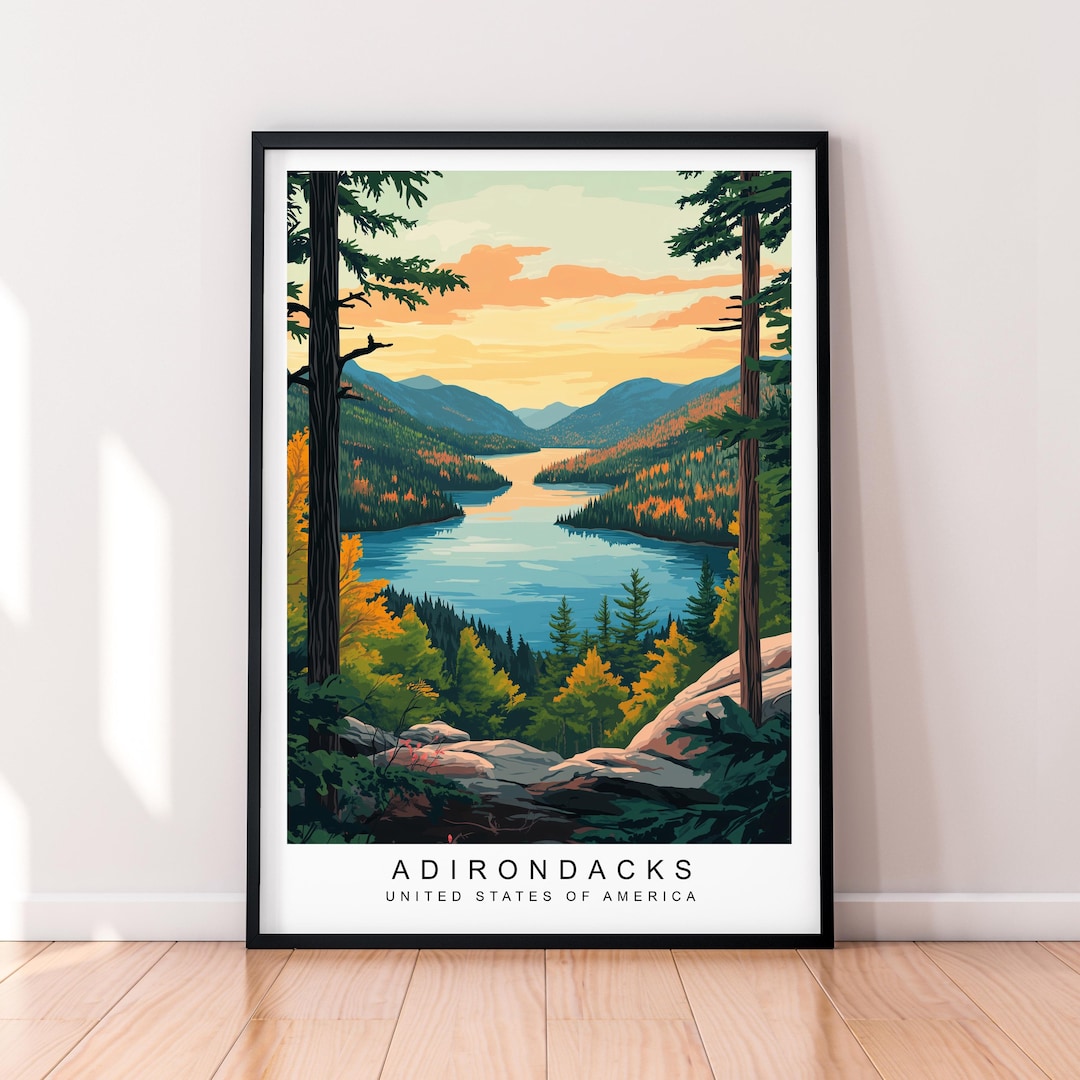 Adirondack Mountains Sunset Art Print Illustration Adirondack National ...